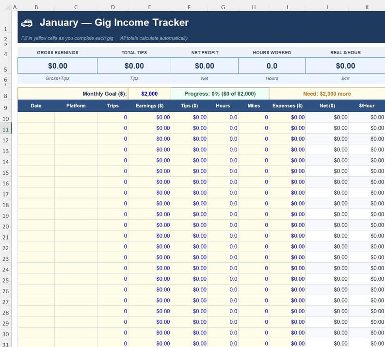 Gig Driver Income Tracker 2025 | Uber Lyft Doordash Spreadsheet | Excel ...