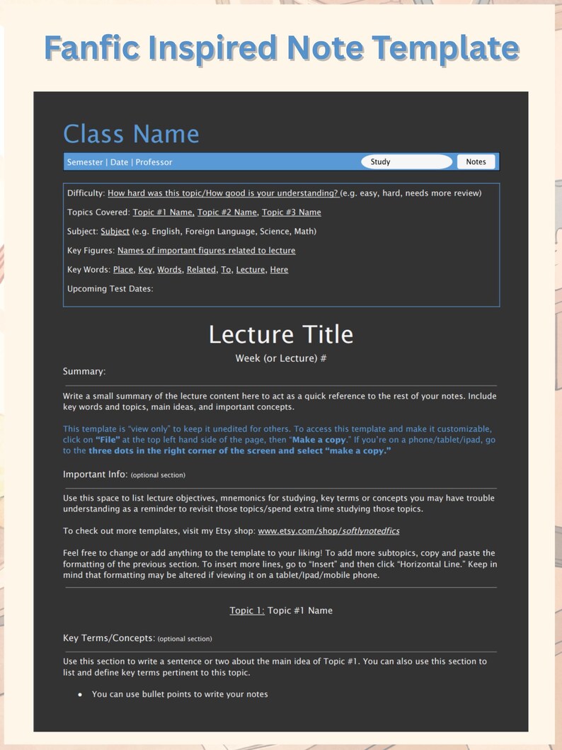 Fanfic Inspired Study Notes Template | Dark Mode Notes Template ...