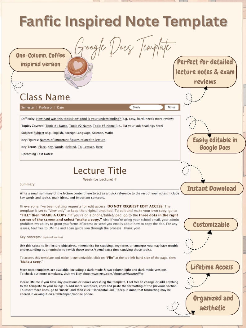 Fanfic Inspired Brown Notes Template | Lecture Notes Template (digital ...