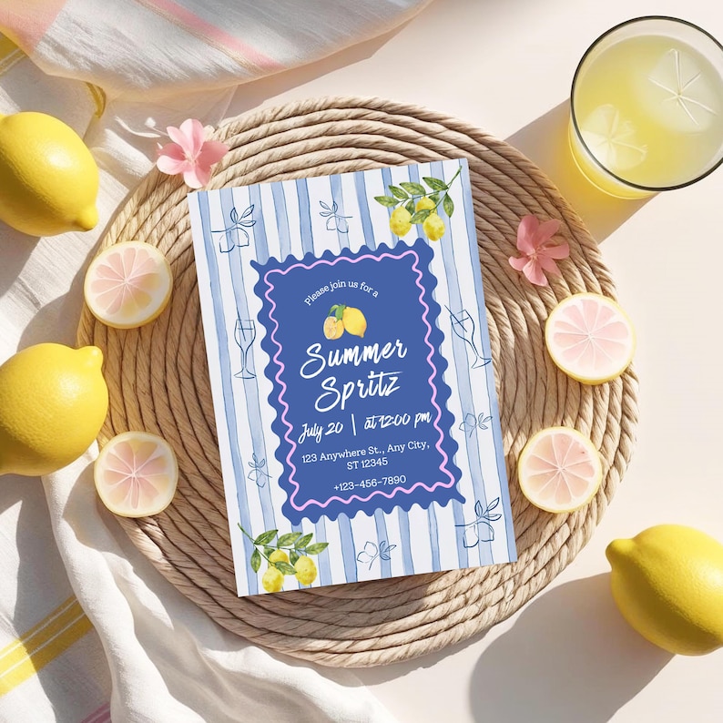 Lemon Summer Spritz Invitation Template, Citrus Cocktail Party Invite ...