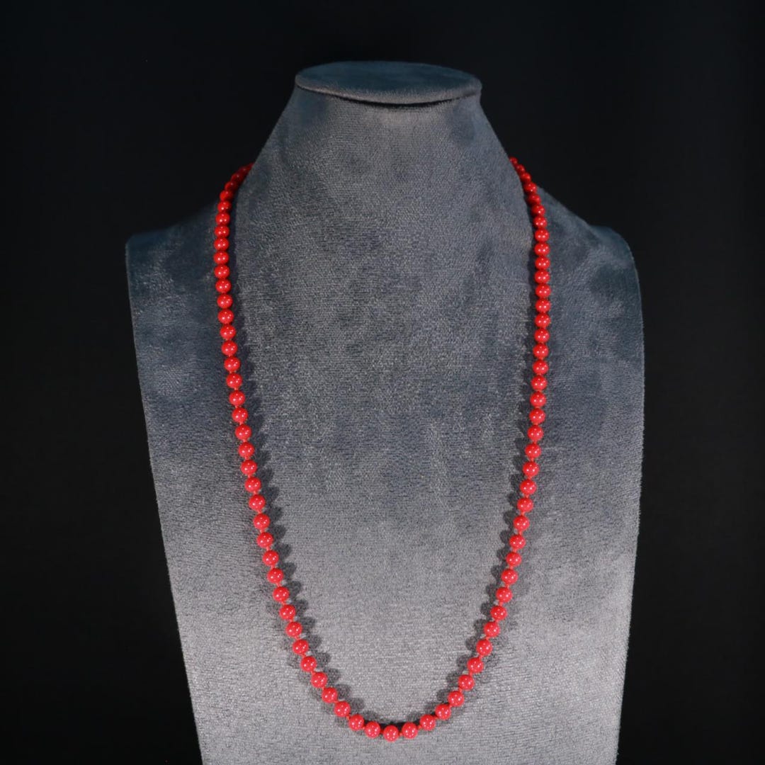 Monet Crimson Red Glass Bead Necklace, Hand-knotted Matinee Strand (NOS ...