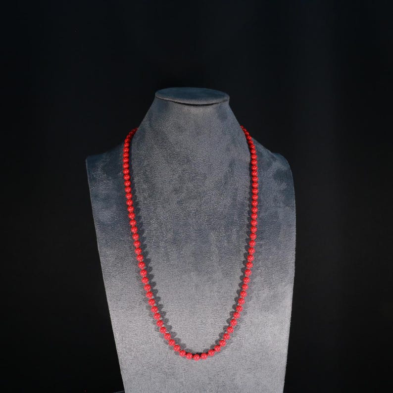 Monet Crimson Red Glass Bead Necklace, Hand-knotted Matinee Strand (NOS ...