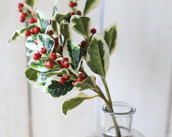 18" Variegated Faux Holly Stem - Etsy