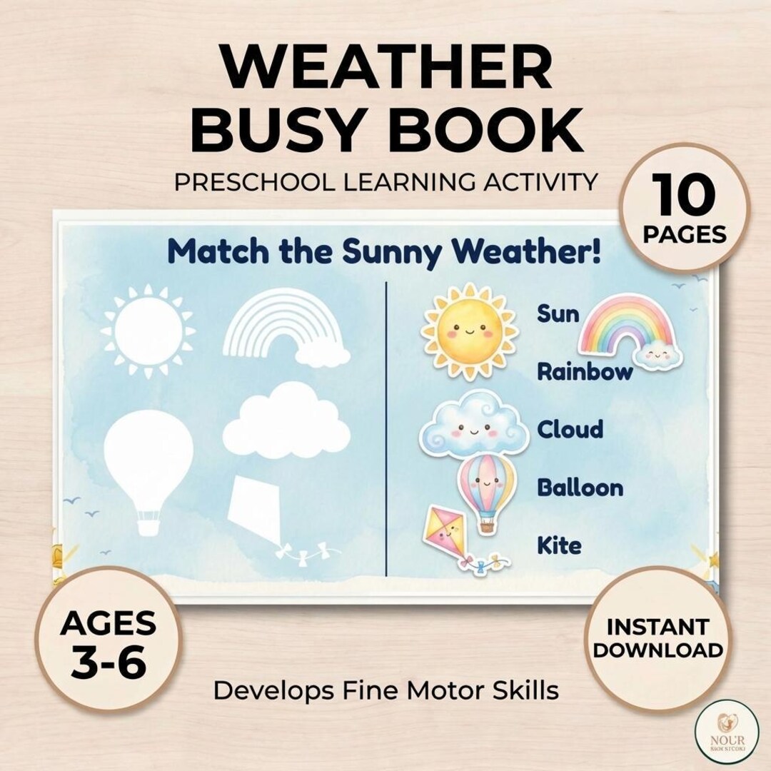Weather Busy Book Printable, Preschool Matching Activity, Montessori ...