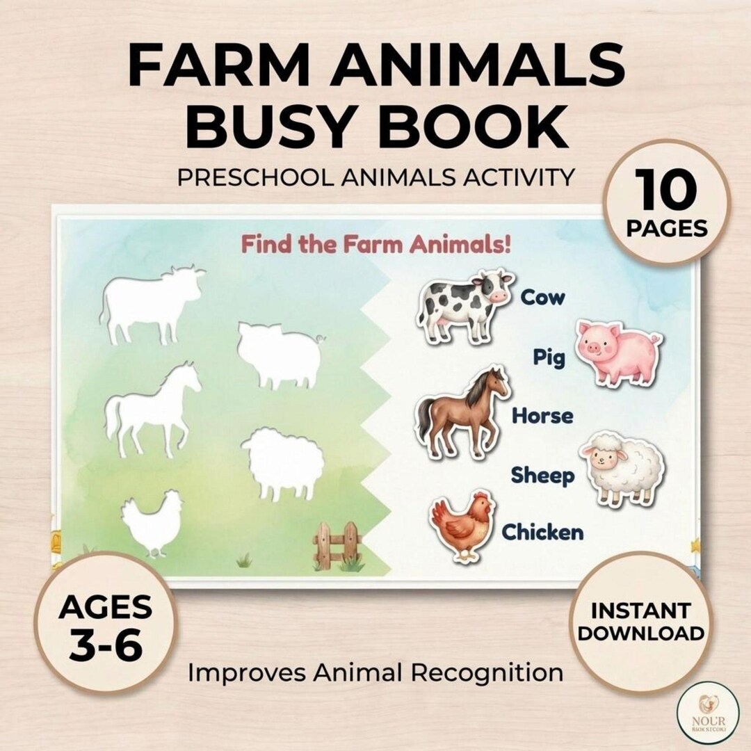 Farm Animals Busy Book Printable, Preschool Matching Activity, Toddler ...