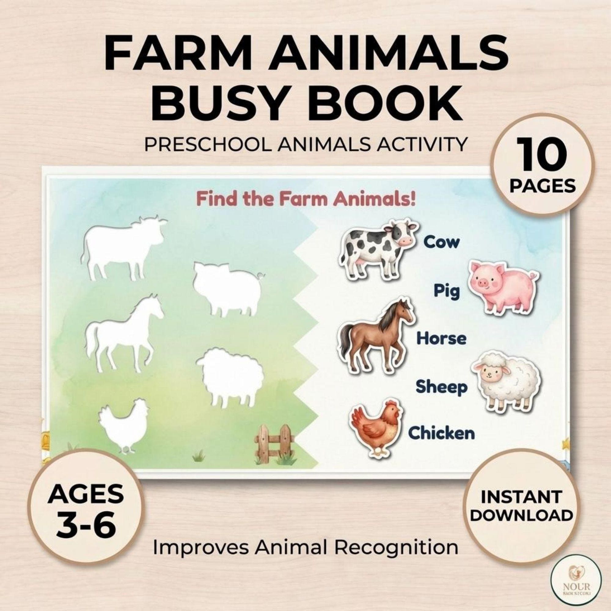 Farm Animals Busy Book Printable, Preschool Matching Activity, Toddler ...
