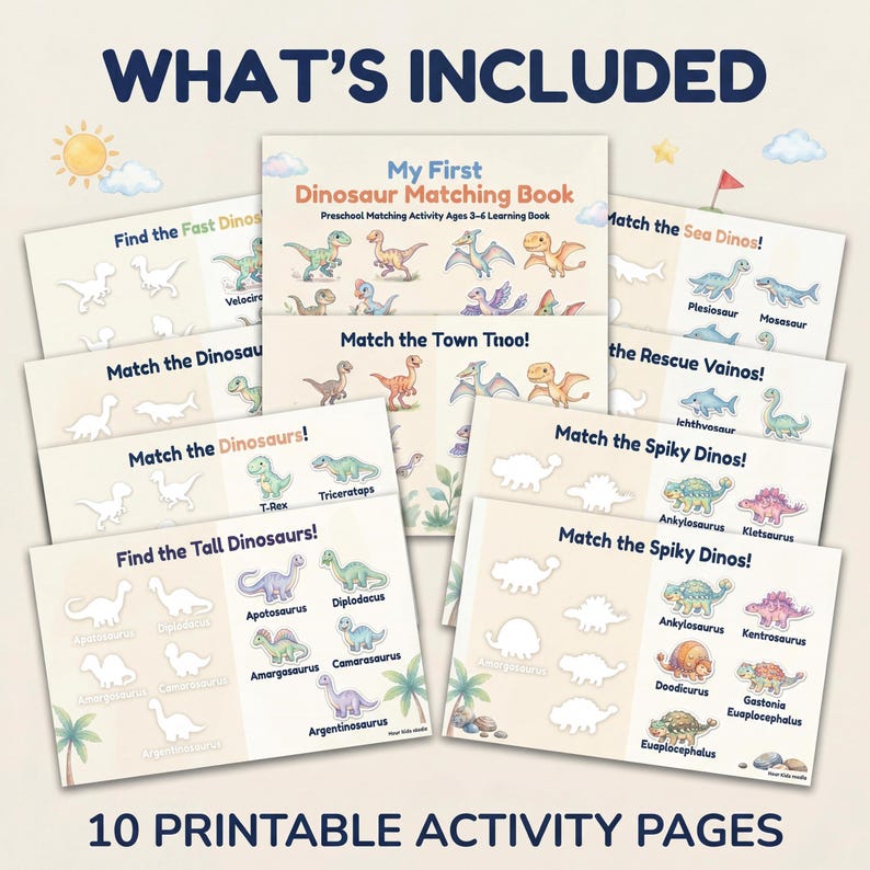 Dinosaur Matching Activity Busy Book, Preschool Learning Game (digital ...