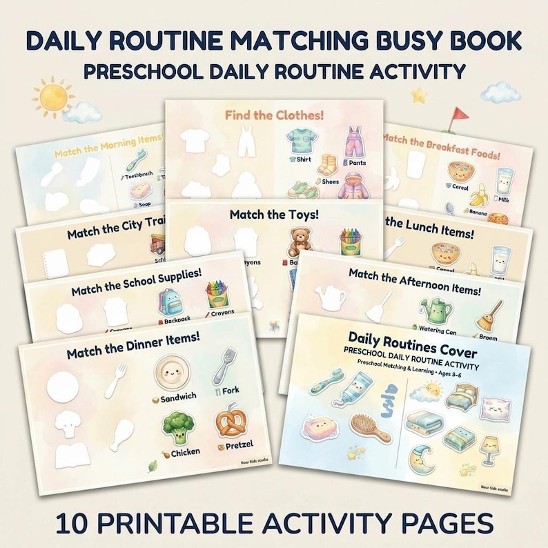 Preschool Busy Book Printable PDF, 70 Pages Matching Activities Bundle ...