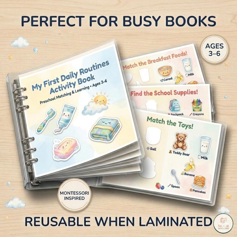 Daily Routine Matching Activity Busy Book, Preschool Learning Game ...
