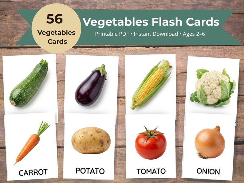 Montessori Vegetable Flashcards, Real Photo Learning Cards (PDF ...