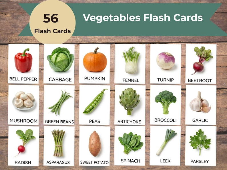 Montessori Vegetable Flashcards, Real Photo Learning Cards (PDF ...