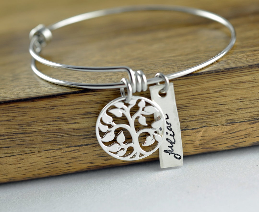 Sterling Silver Family Tree Bangle Bracelet, Tree of Life Bracelet ...