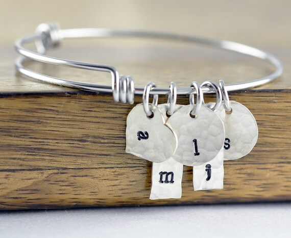 Personalized Initial Bracelet Bangle Charm Bracelet Sterling | Etsy