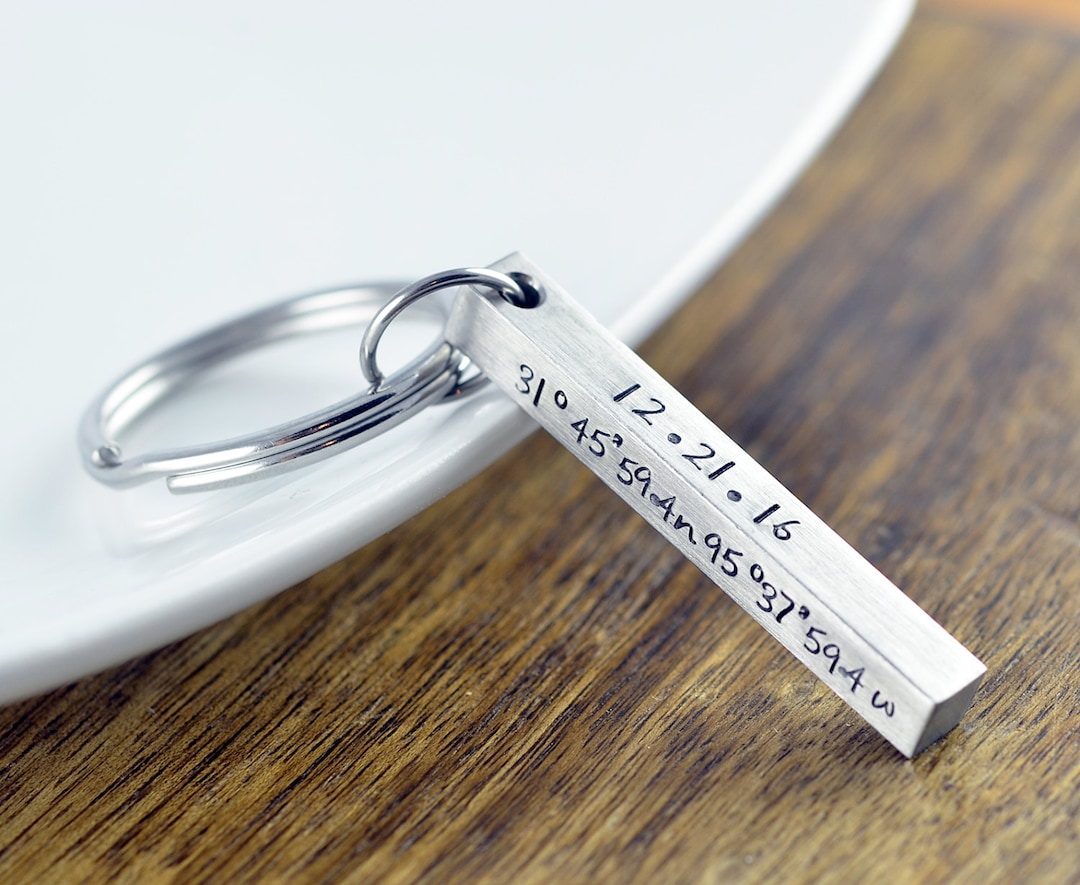 Coordinate Keychain, Gps Coordinates Gift, Coordinates Gift, Bar ...