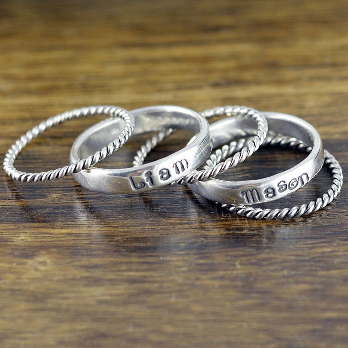 Personalized Sterling Silver Ring, Kids Name Jewelry, Custom Stacking ...
