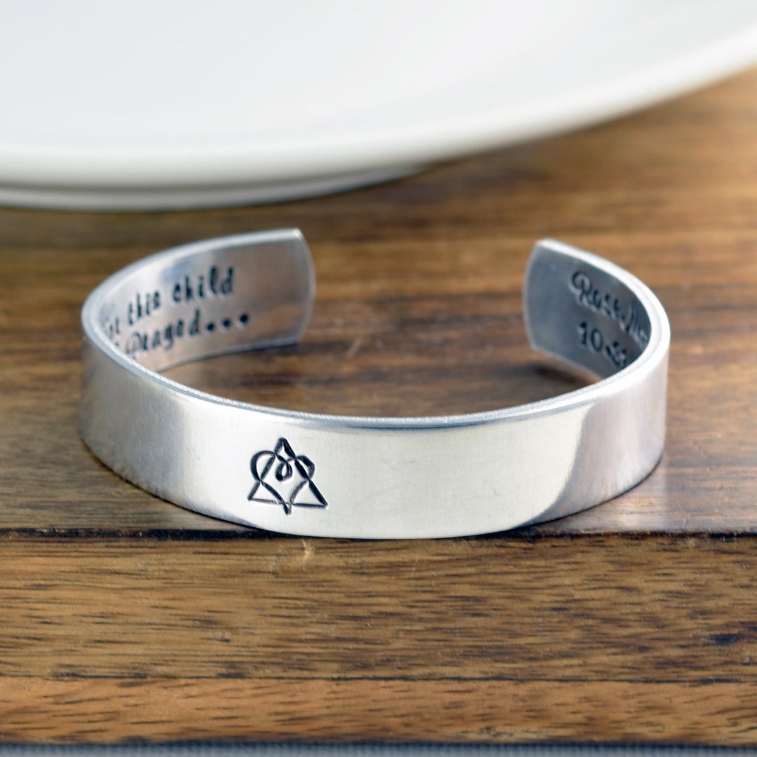Personalized Adoption Bracelet, Adoption Triangle Heart Symbol Cuff ...