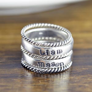 Personalized Sterling Silver Ring, Kids Name Jewelry, Custom Stacking ...
