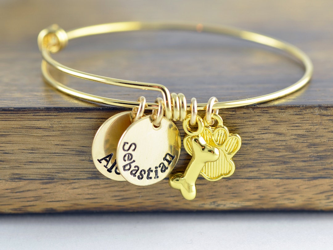 Personalized Bangle Bracelet - Hand Stamped Pet Bracelet - Dog Jewelry ...