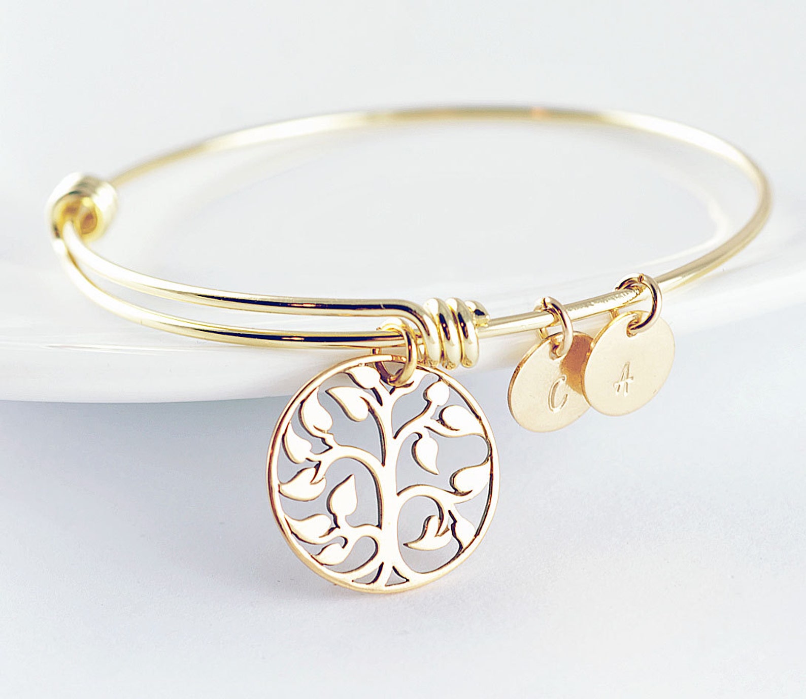 Gold Family Tree Bangle Bracelet, Tree of Life Bracelet, Family Tree ...