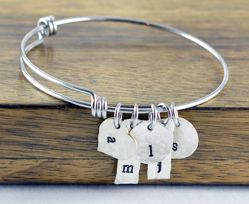 Personalized Initial Bracelet, Bangle Charm Bracelet, Sterling Silver ...