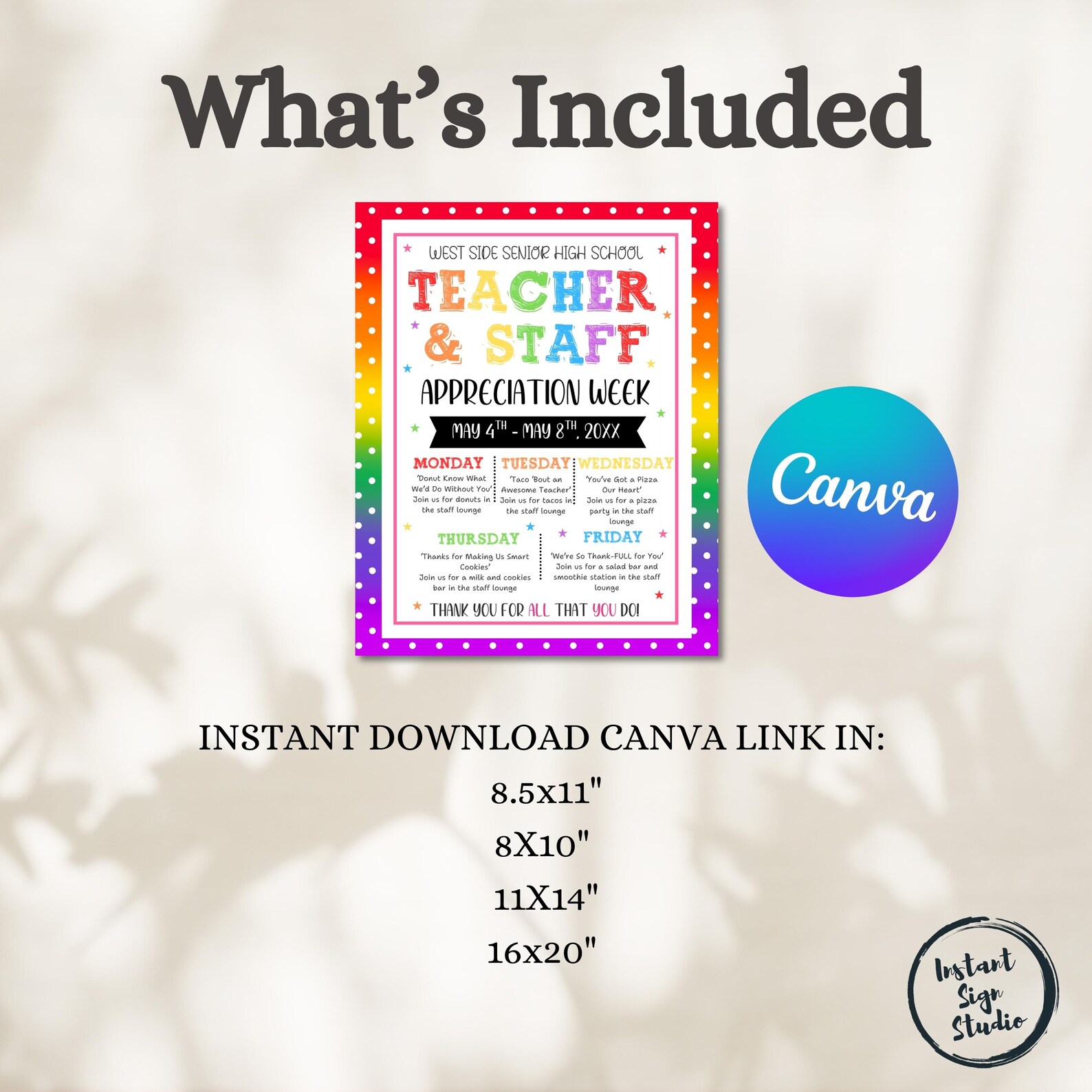 Teacher Appreciation Week Itinerary Flyer, Rainbow Staff and Teachers ...