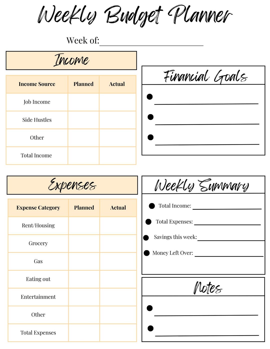Weekly Budget Planner Printable - Etsy
