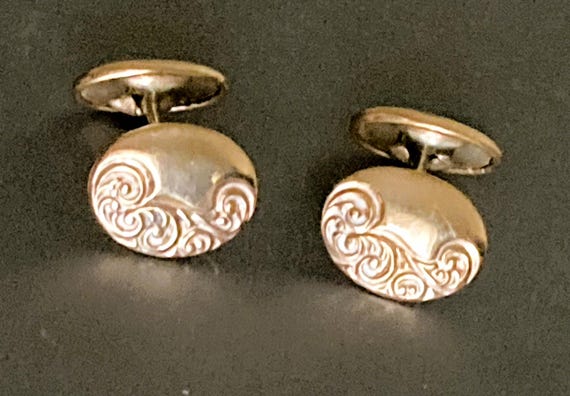 Early 1900s Antique Engraved Gold Plate Cuff Links: … - Gem