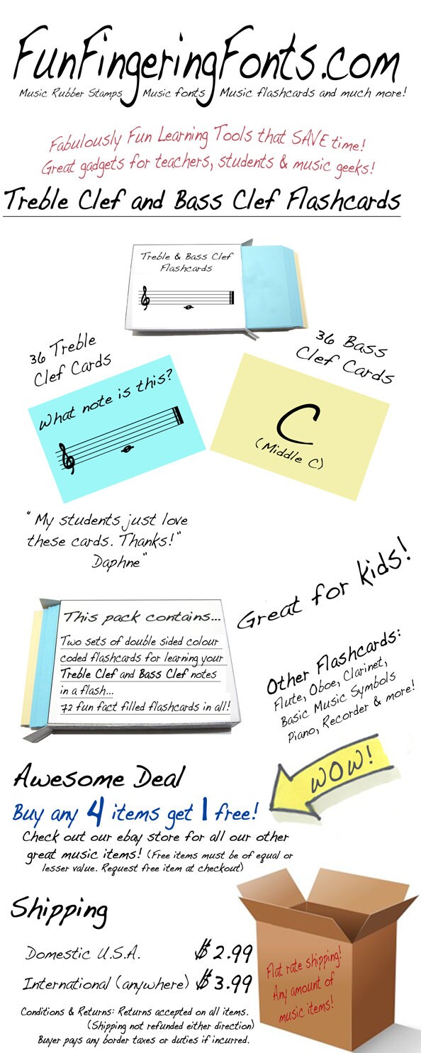 Treble Bass Clef Note Name Flashcards Brand New Item Etsy