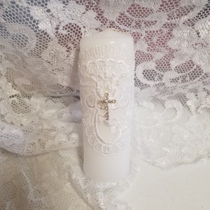 Baptism, First Communion Candle BC2 White Pillar Candle With Lace and ...