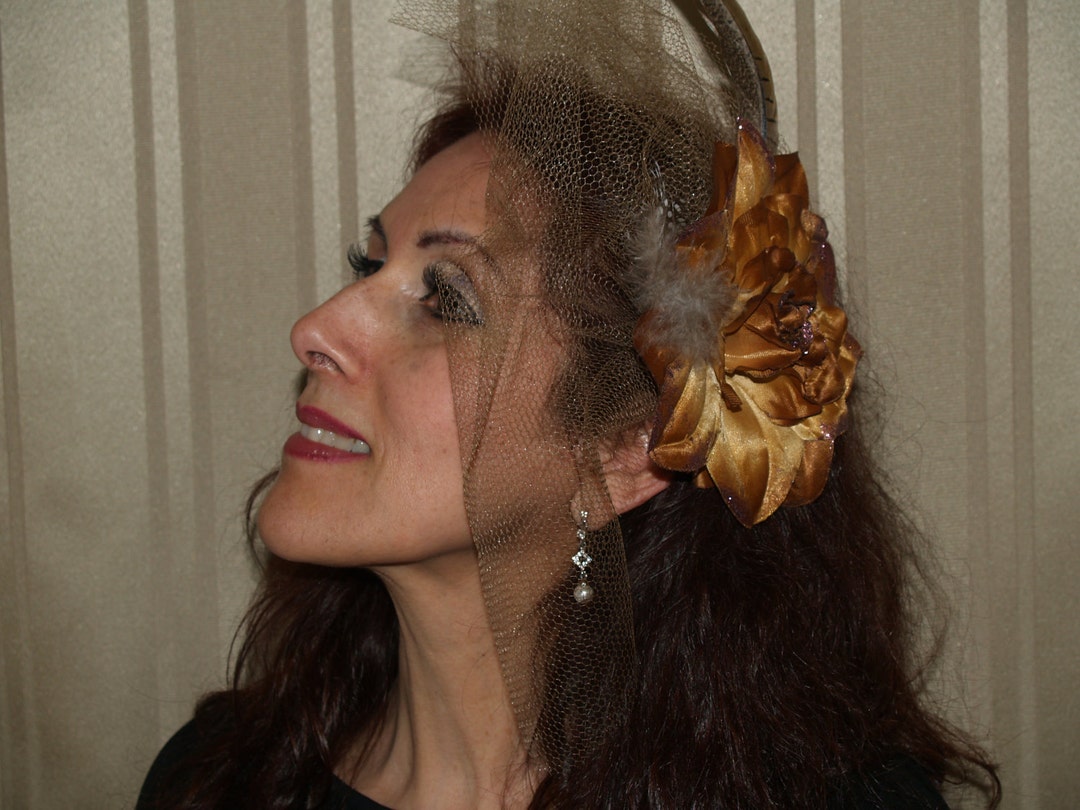 Brown Bronze Flower Fascinator 1940s Retro With Brown Netting Over One ...