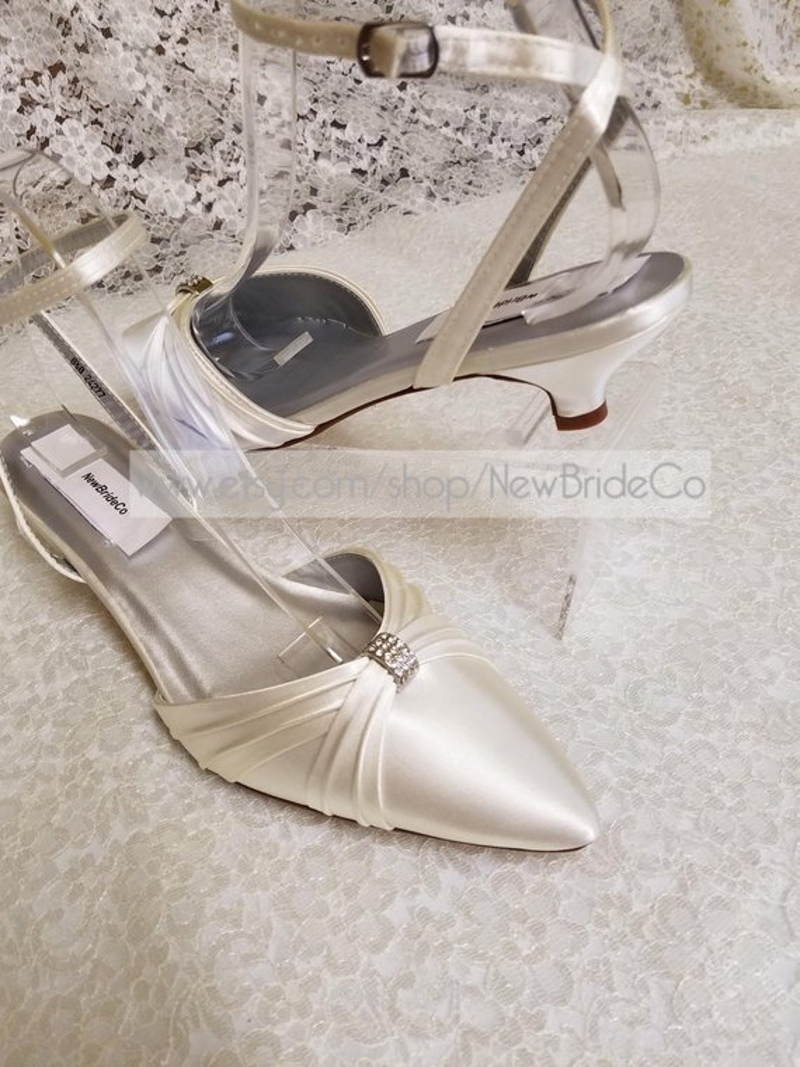 Shoes Closed Toes Very Low Heelwhite Ivory Wedding Pointy Low | Etsy