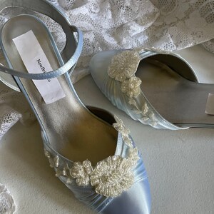 Powder Blue Bridal Mid Heels, Something Blue Wedding Shoes, Rounded ...
