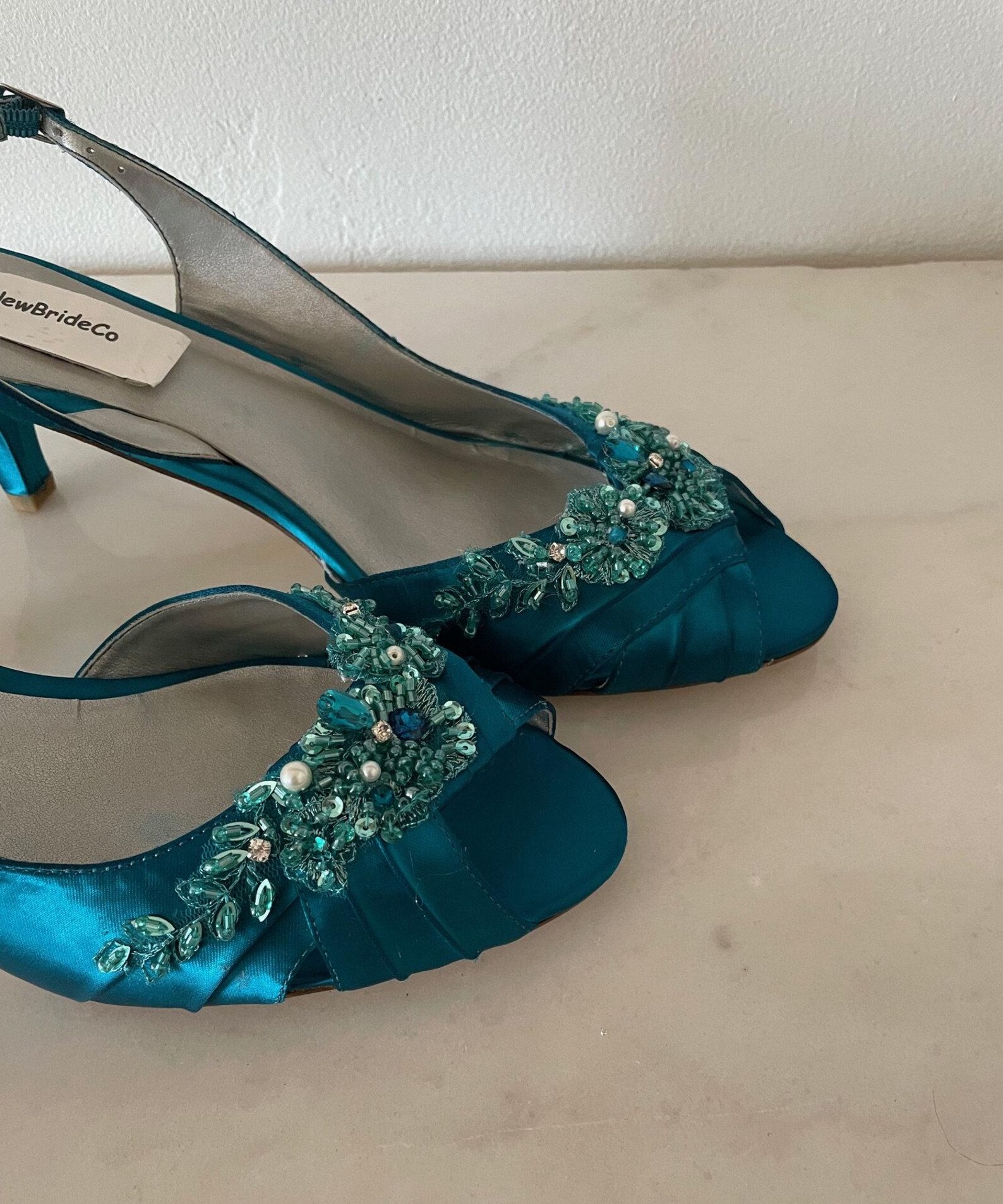 Teal Slingback Heel: Hand-beaded Appliqué Bridal Shoe (2.25") - Etsy