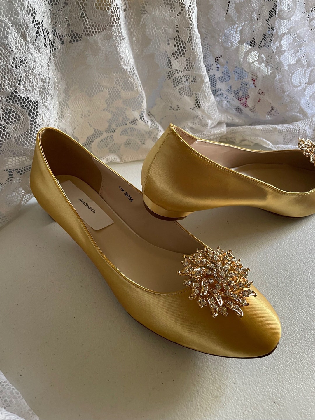 Flat Shoe Harvest Gold Mustard Color Very Low Heel Shoe 1/2 Heel Satin ...