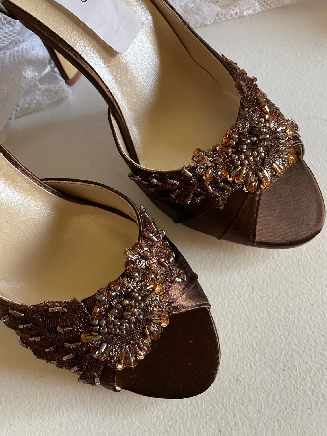 Brown Beaded Heels Enhanced Copper With Beaded Appliques Peep - Etsy