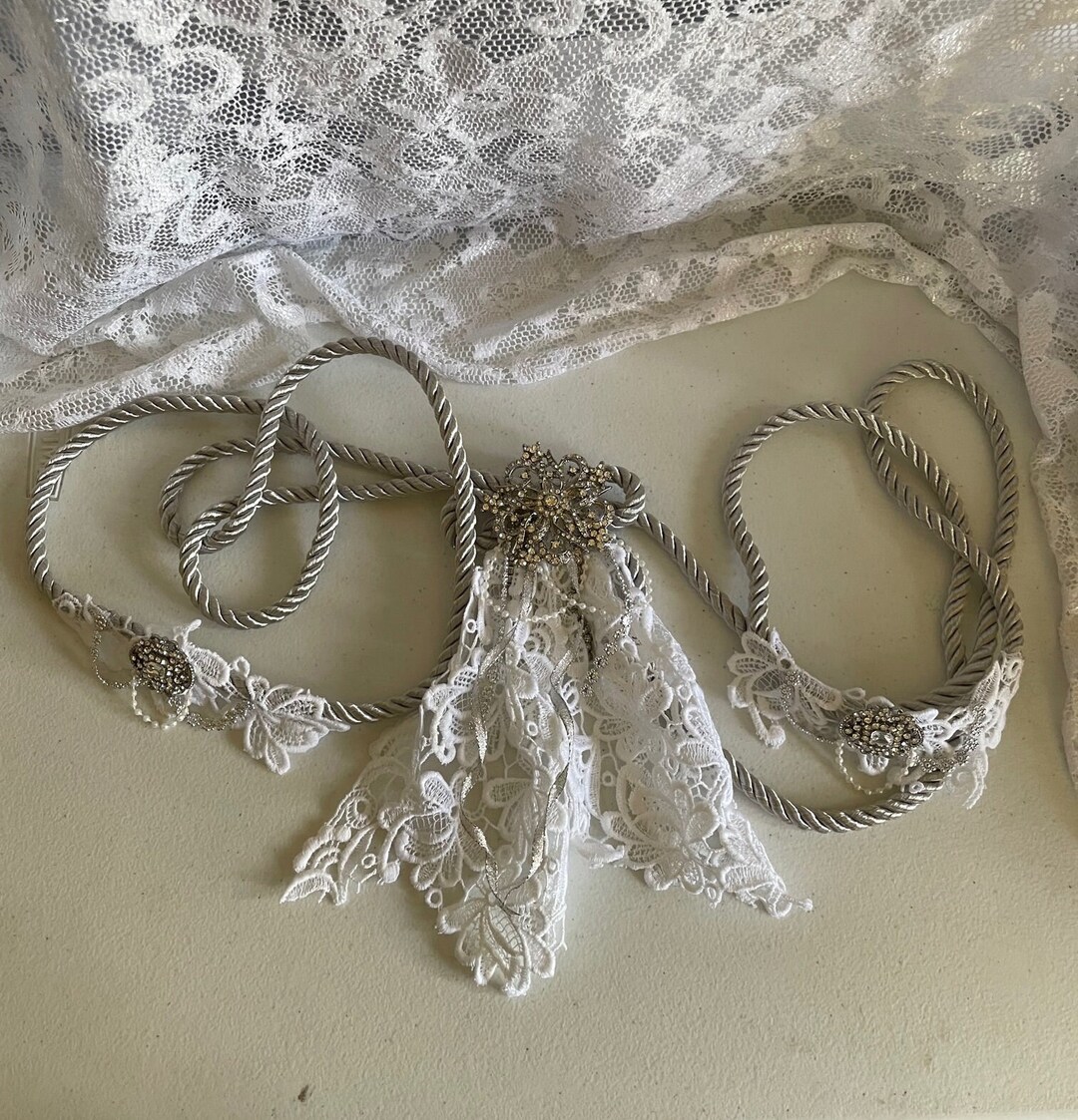 Wedding Lasso Silver White Lace Lasso Vintage Lace and Silver Bling ...