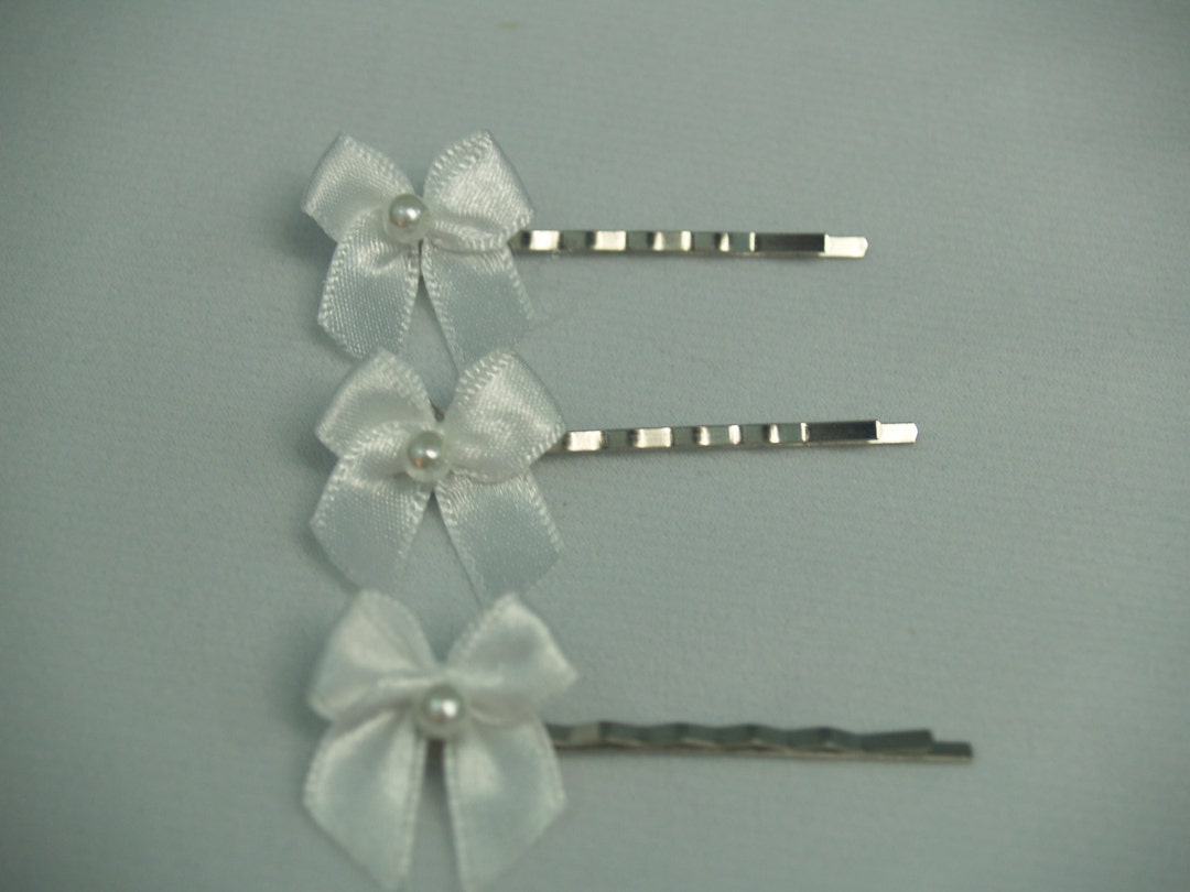 Two Tiny White Hair Bows - Brides Hair Bow Embellishments - Flower ...