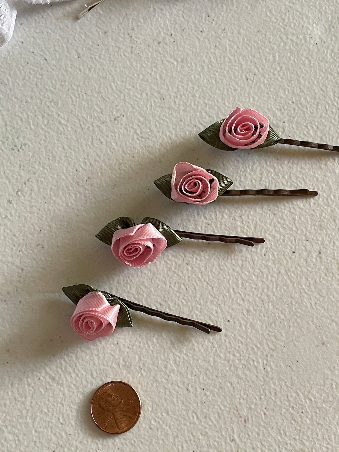 Two Small Hair Pink Rolled Roses Pin,handmade Pink Hair Satin Small ...