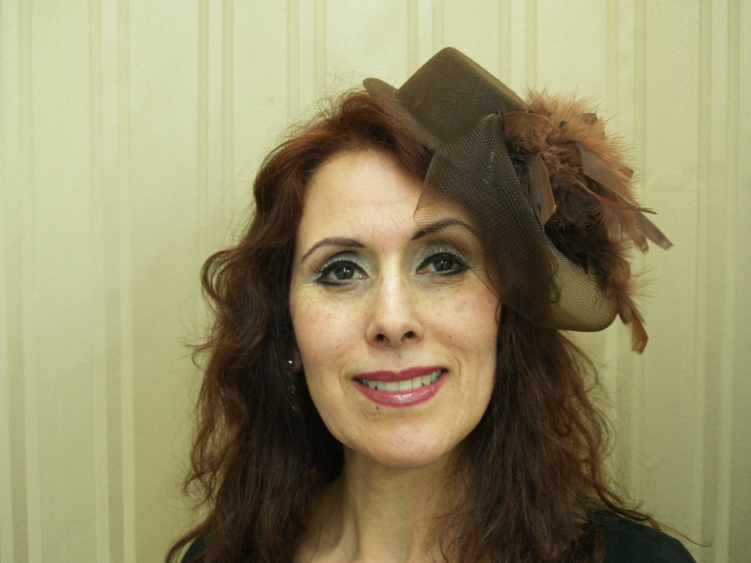 Brown Fascinator Mini Hat With Feathers Retro Modern Mini Top - Etsy