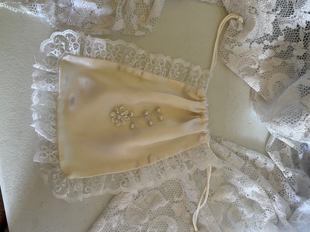 Brides Small Money Bag Made of Satin Lace Pearls and Flower Appliqué ...