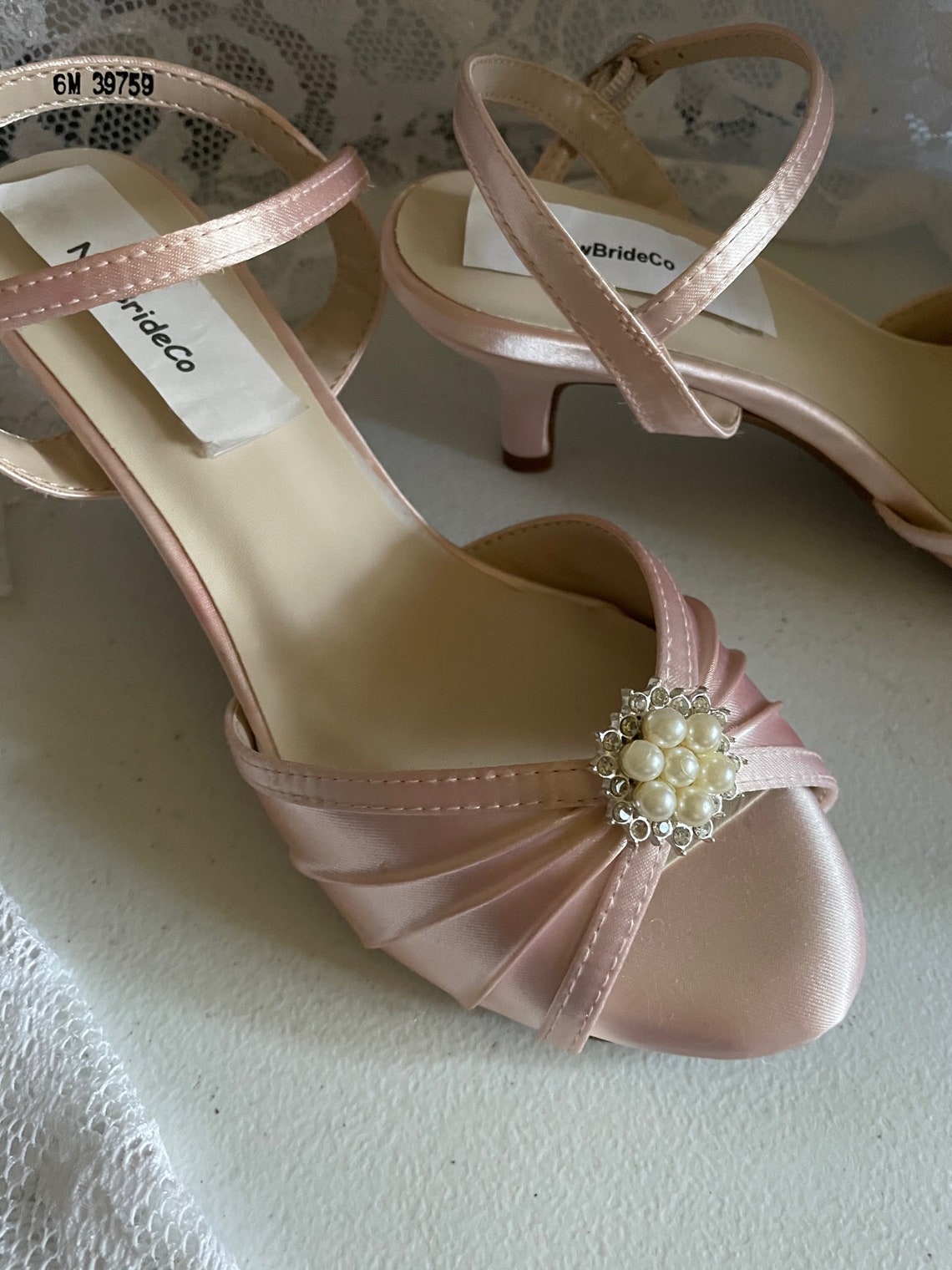 Blush Pink low heel Shoes 2'' M W and WW width adorned | Etsy