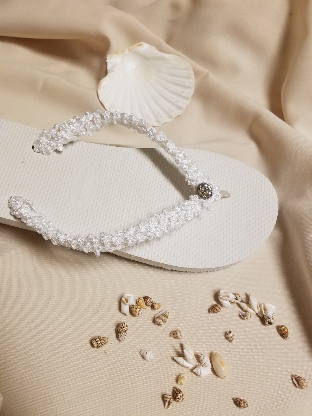 Wedding Beach Sandals 1/2'' Heel,white Flip Flops,destination Beach ...