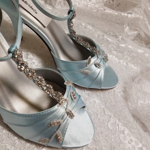 Powder Blue Heels Shoes Silver Swarovski Crystals,mid High Heels Peep ...