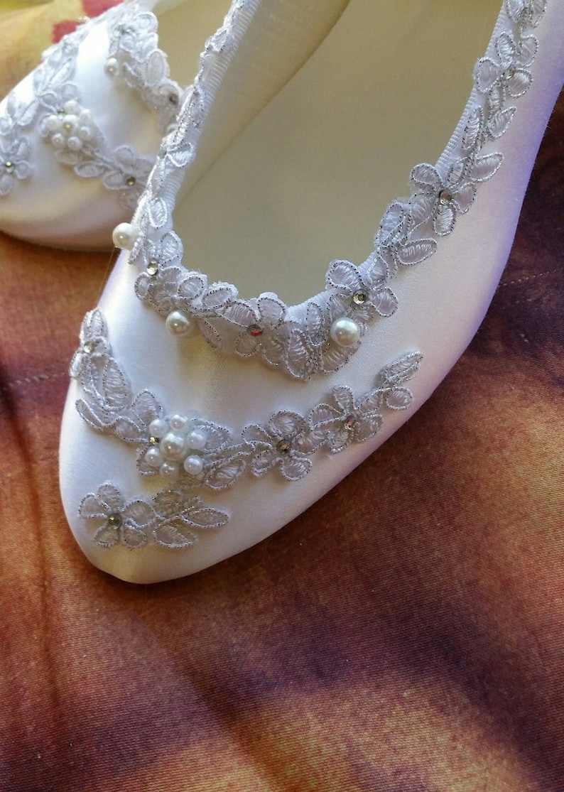 Wedding Flats Silver White With Venice Lace a Pearl Cluster - Etsy