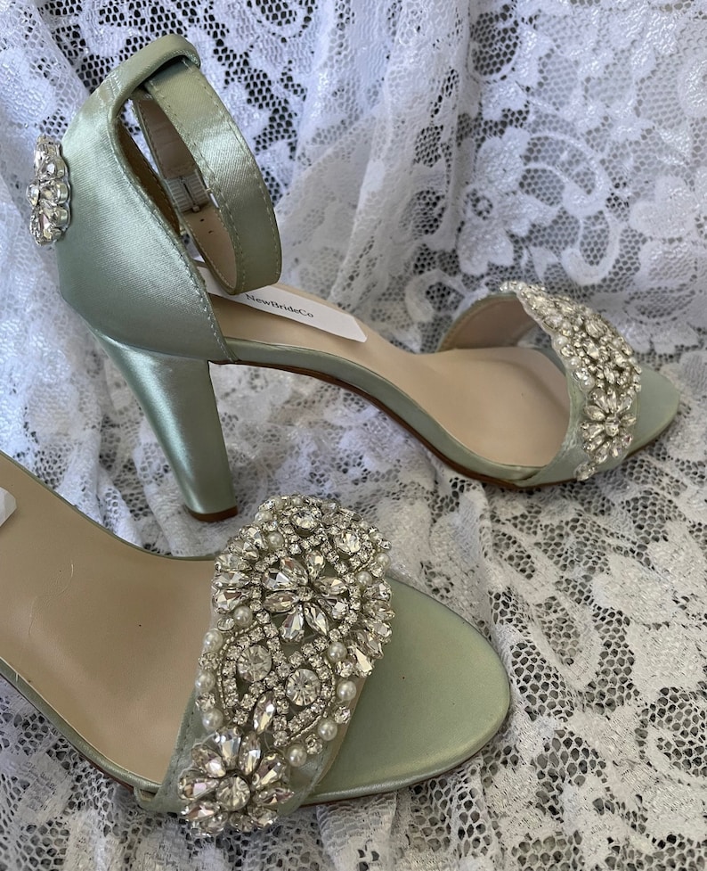 SAGE Heel Shoes Bling Bridal Thick Heels Trimmed With Lots of Crystals ...
