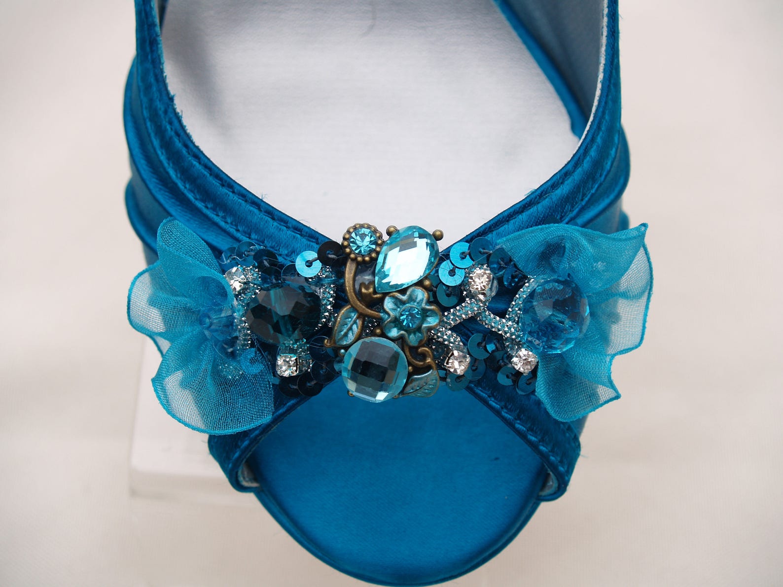 Size 7 Teal Shoes Wedding Peacock Comfortable Satin Heels Etsy