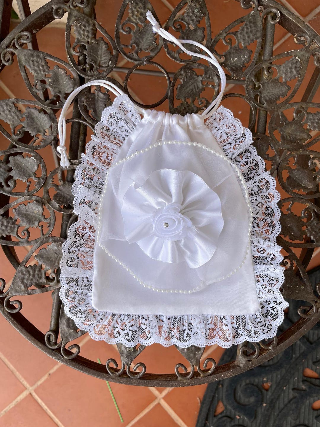 Brides SMALL Money BAG White Satin Handmade,wedding Pouch Bag Pull ...
