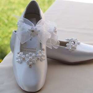 Girls Communion Shoes Beaded Flower, White Ivory Plus More Colors Shoes ...
