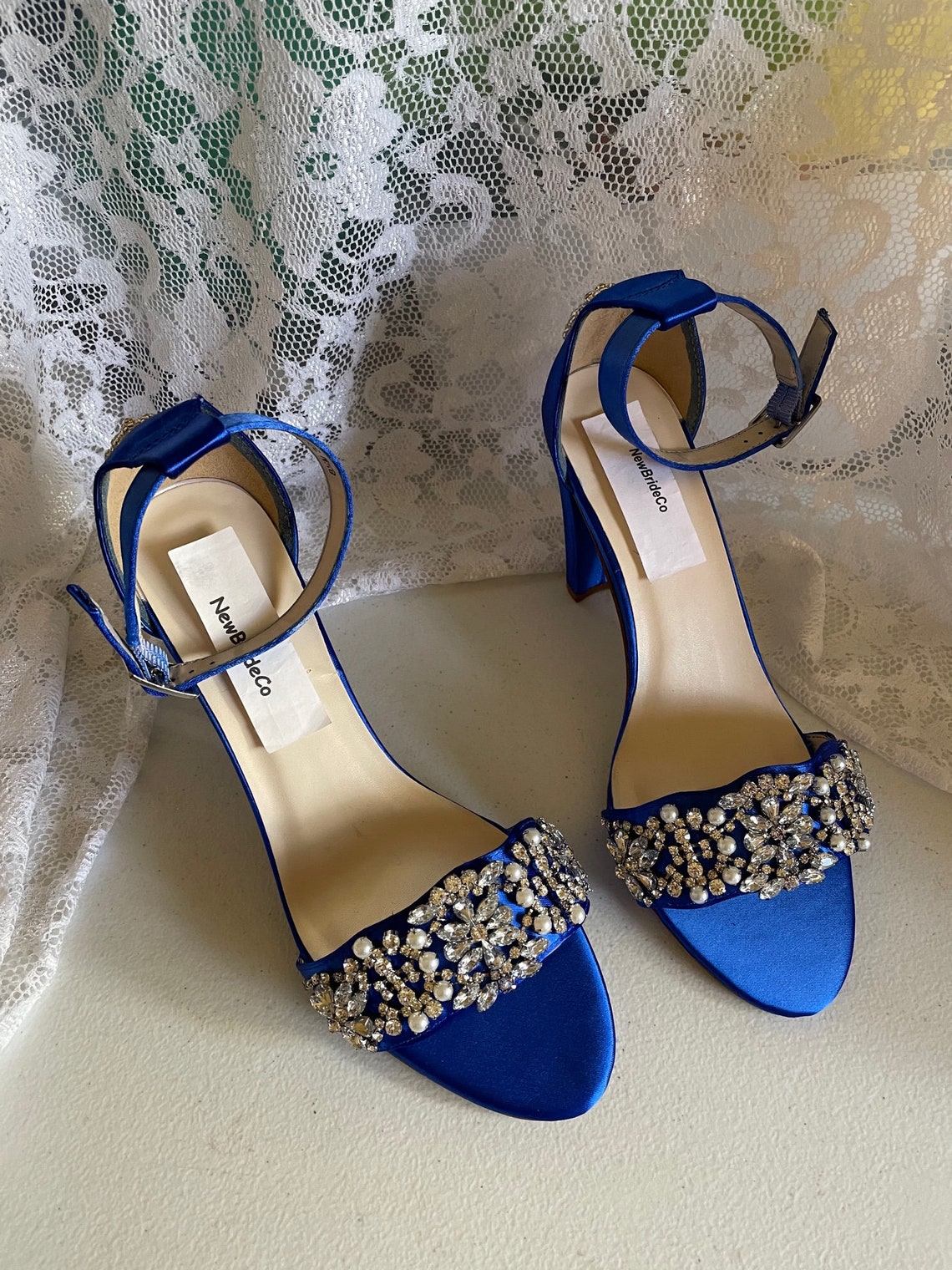 Royal Blue Shoes Bridal thick heels trimmed with lots of | Etsy