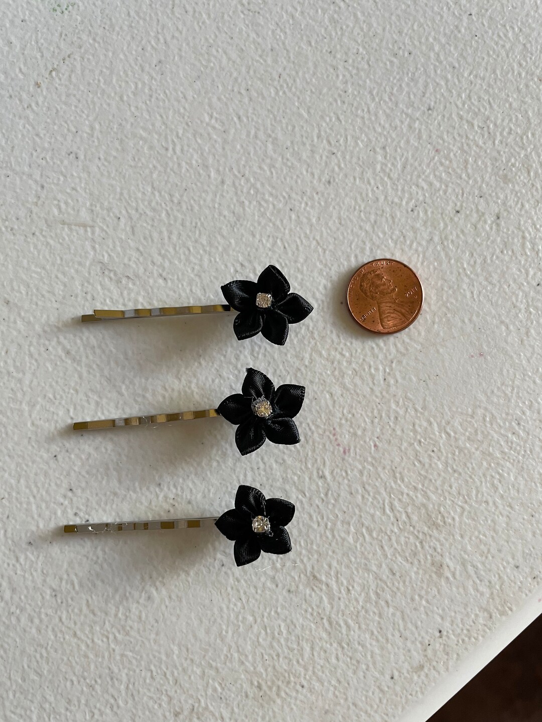 2 Tiny Black Flower Hair Pin,handmade Hair Organza or Satin Tiny ...